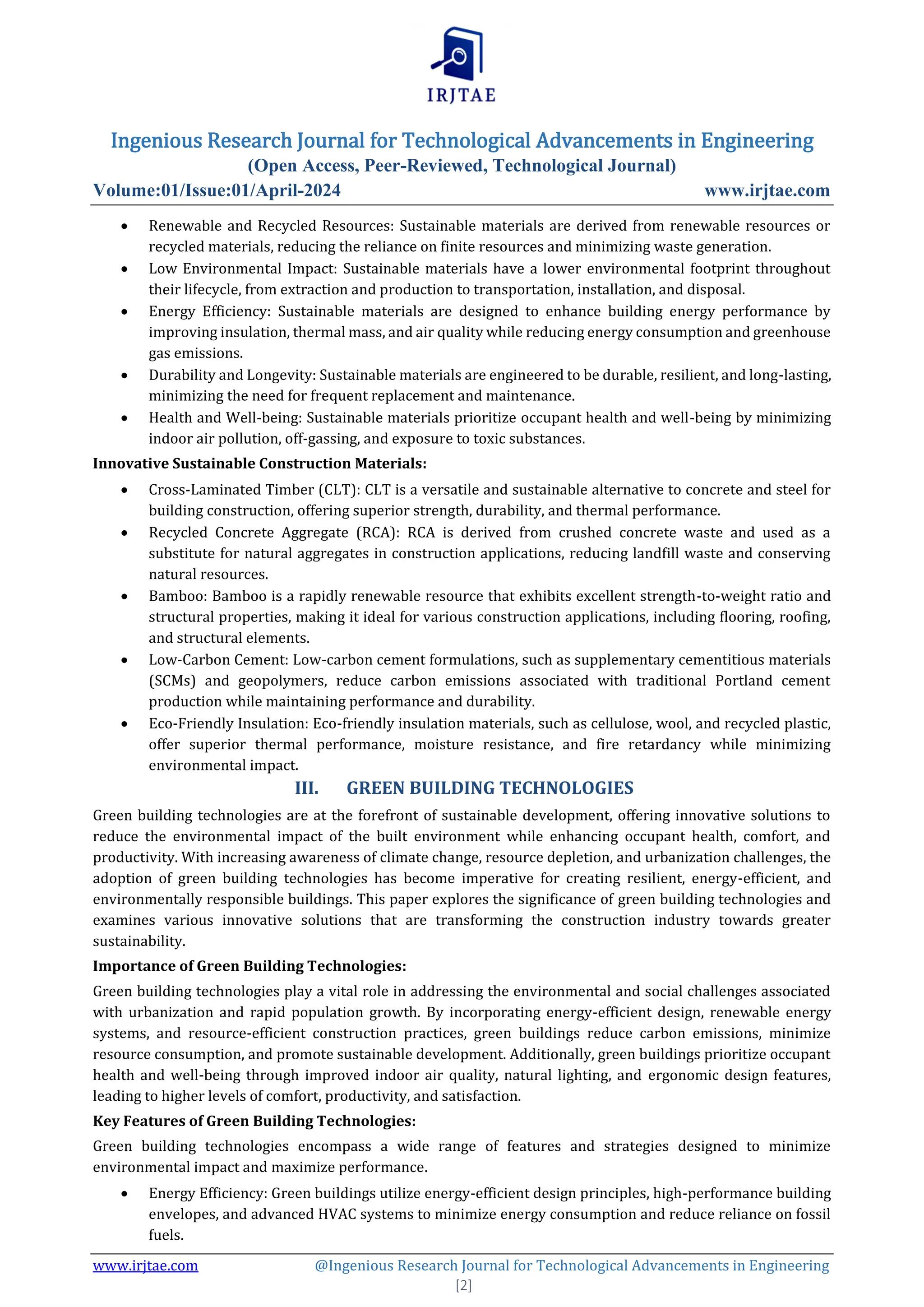 Sustainable Civil Engineering Solutions through Technological ...
