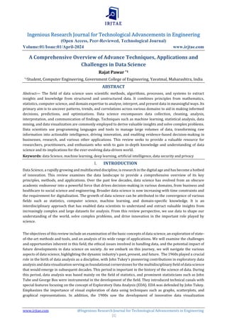 A Comprehensive Overview of Advance Techniques, Applications and Challenges in Data Science ...