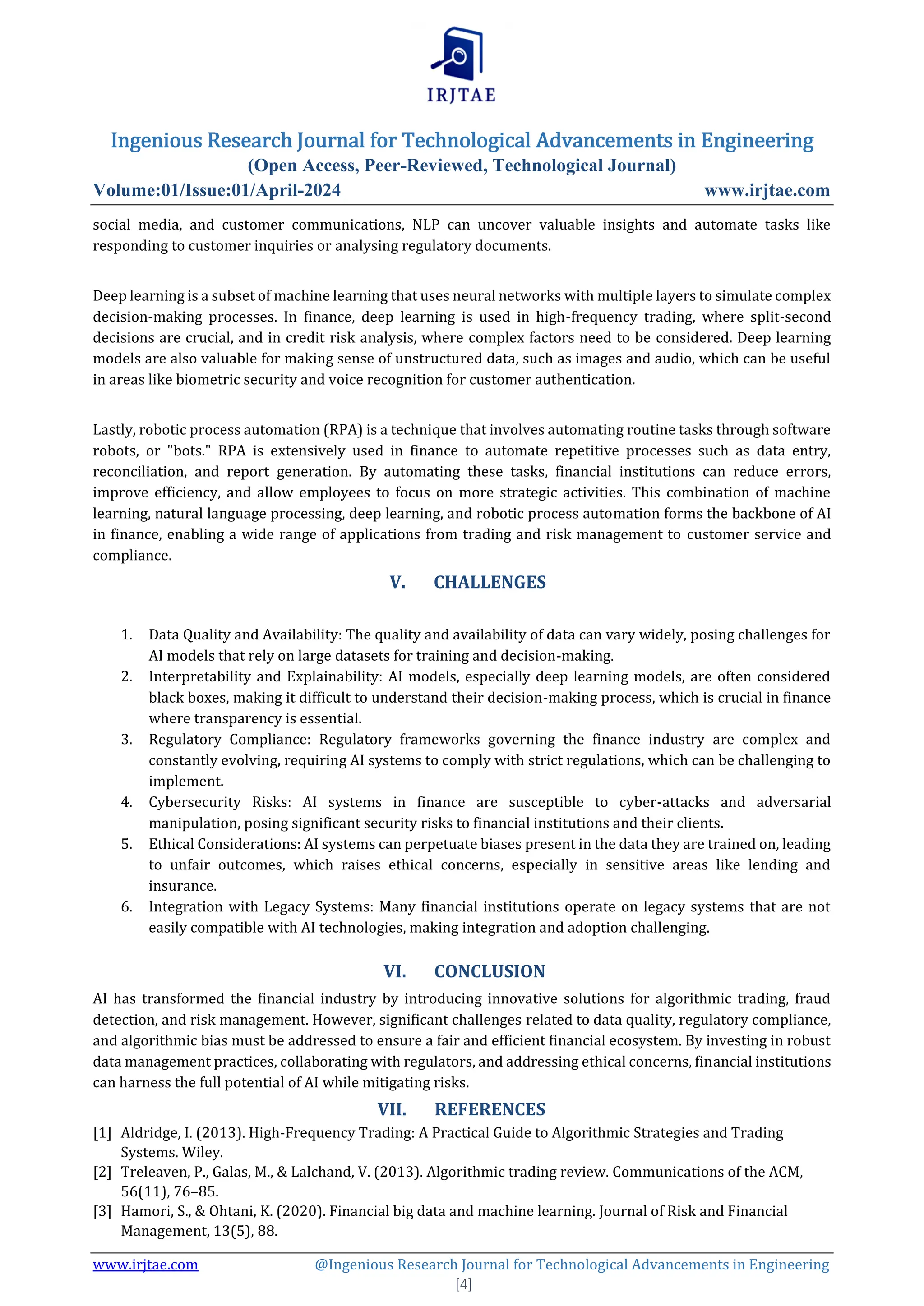 Artificial Intelligence in Finance: Applications, Challenges and Opportunities | PDF