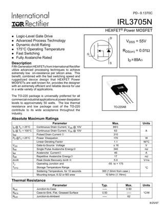 Original Mosfet L3705N L3705 3705 55V 75A TO-220 New | PDF | Physics ...