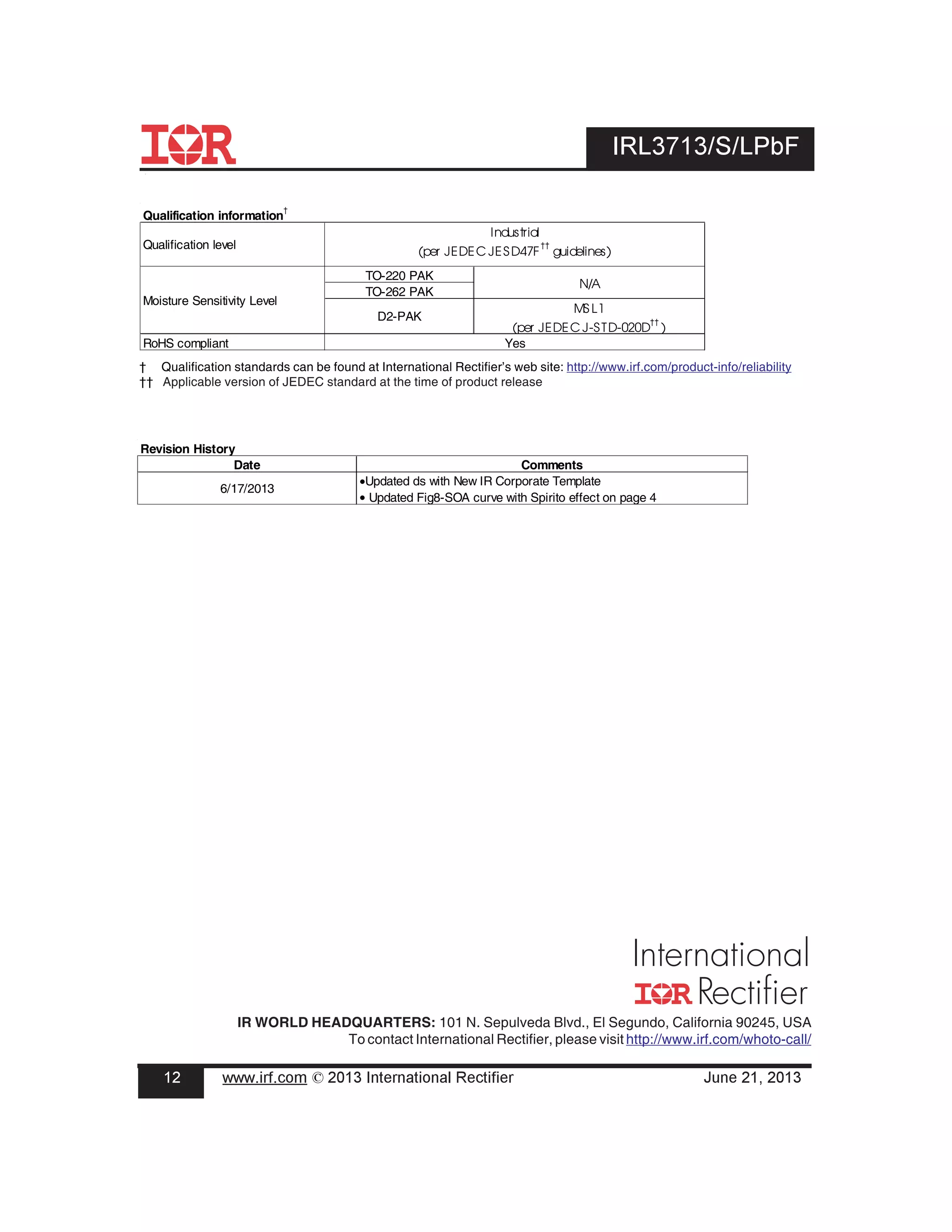 Original Mosfet IRL3713PBF 3713 30V 180A TO-220 New IR | PDF