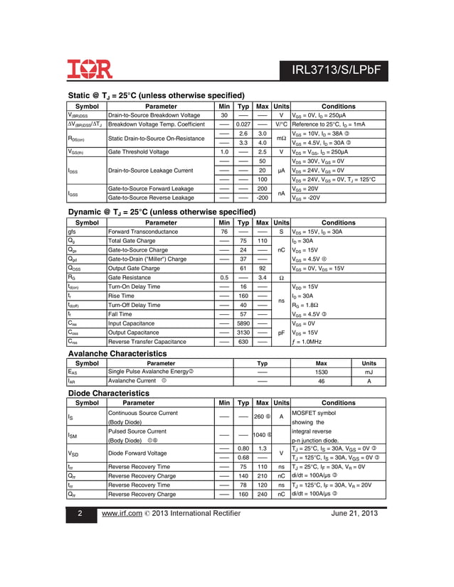 Original Mosfet IRL3713PBF 3713 30V 180A TO-220 New IR | PDF