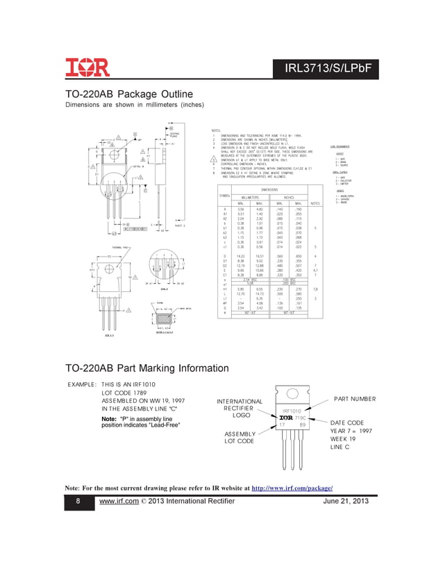Original Mosfet IRL3713PBF 3713 30V 180A TO-220 New IR | PDF
