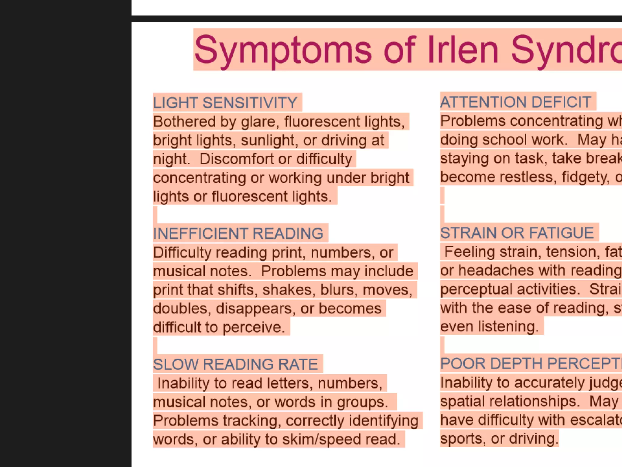 Irlen syndrome powepoint | PPT