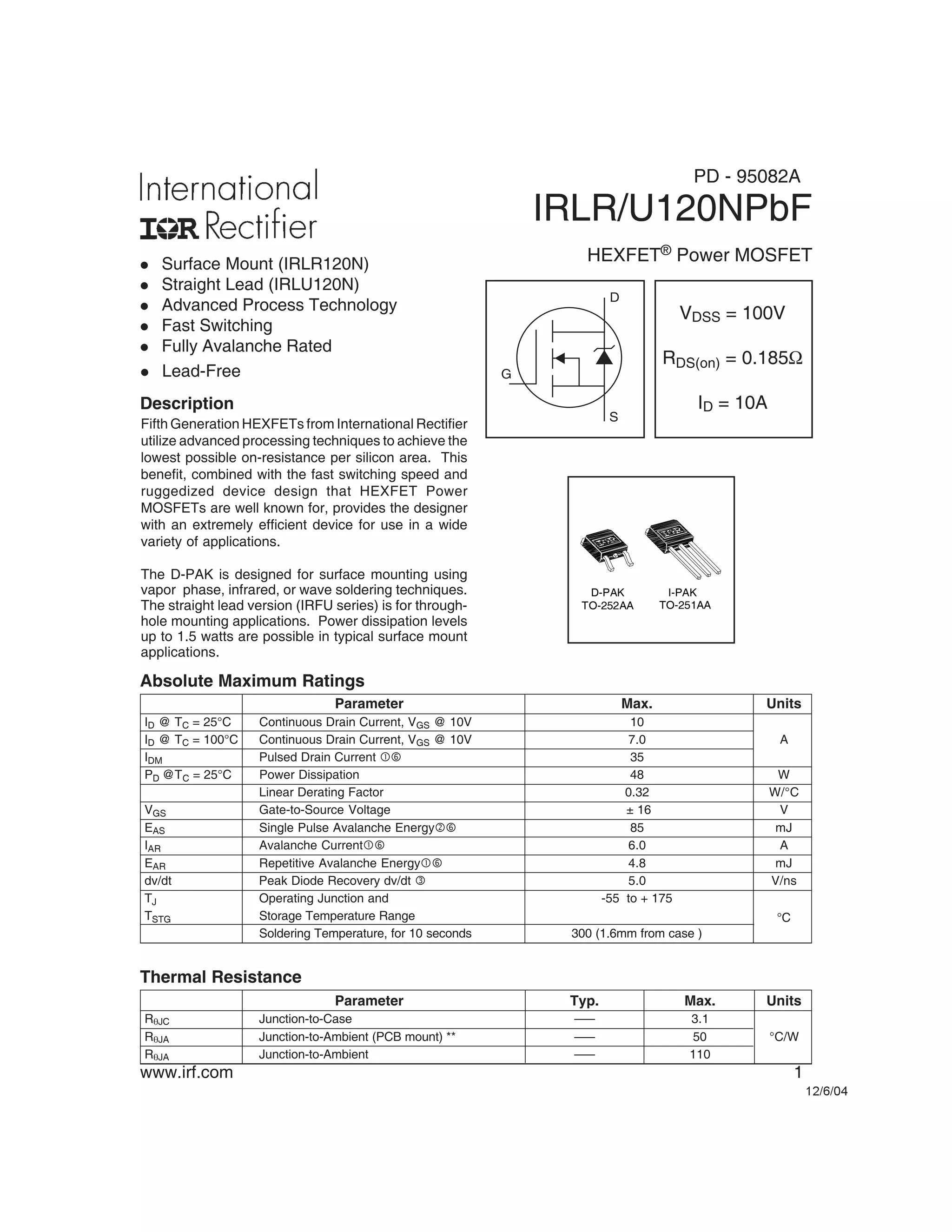 Original N - Channel Mosfet IRLR120NTRPBF LR120 LR120N 100V TO-252 New ...