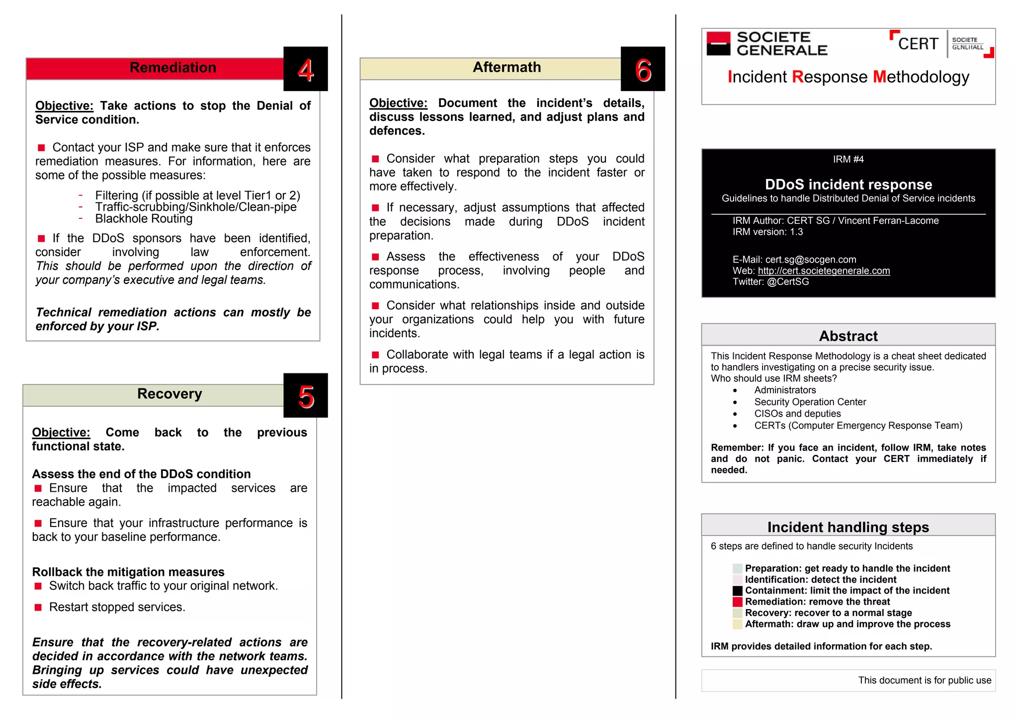 Network DDoS Incident Response Cheat Sheet (by SANS) | PDF