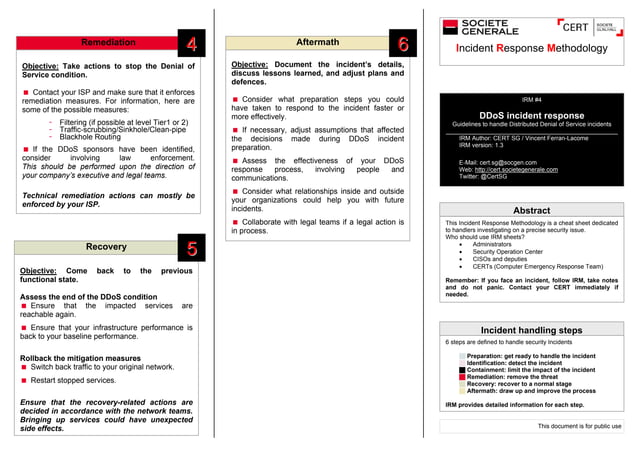 Network DDoS Incident Response Cheat Sheet (by SANS) | PDF