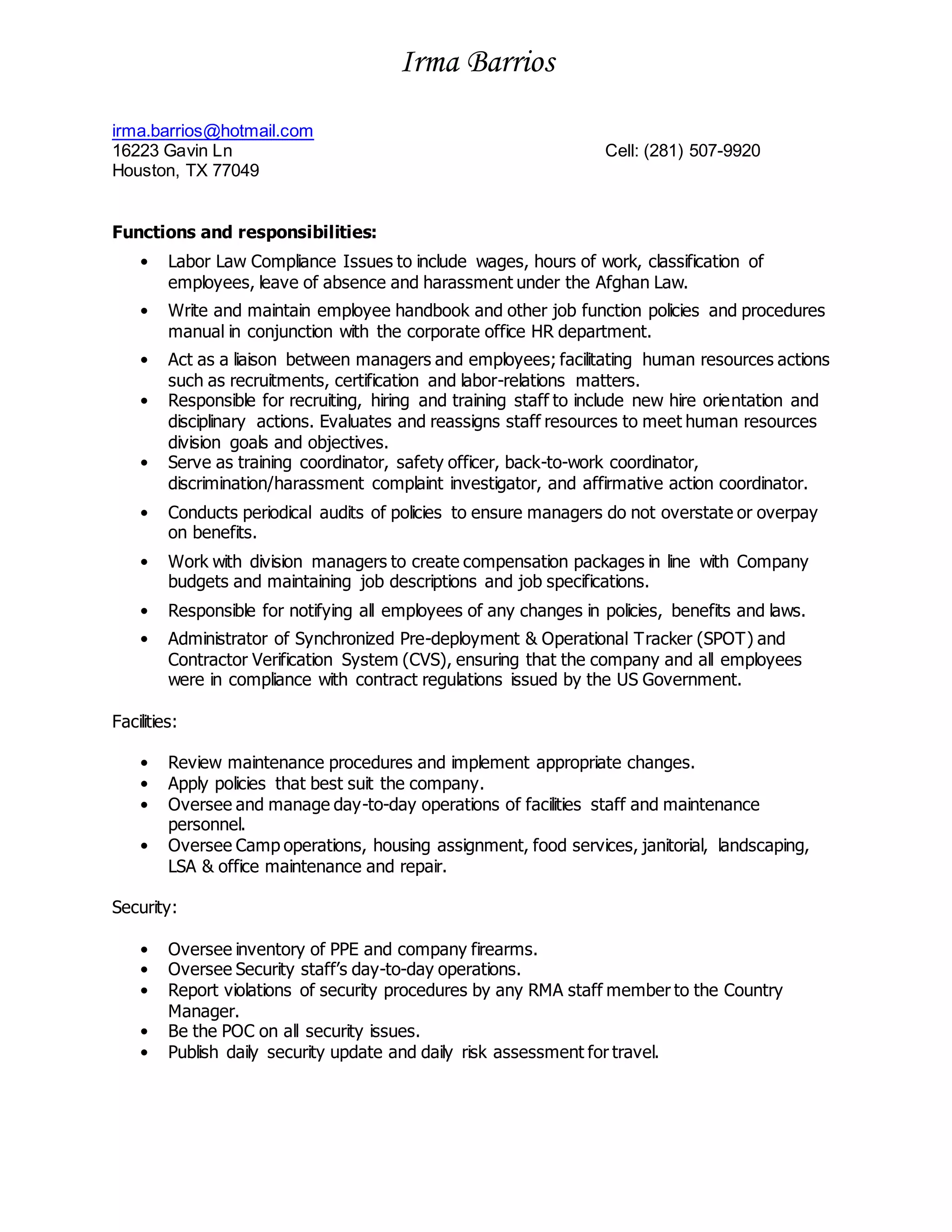 Irma barrios resume - 2016 | DOCX