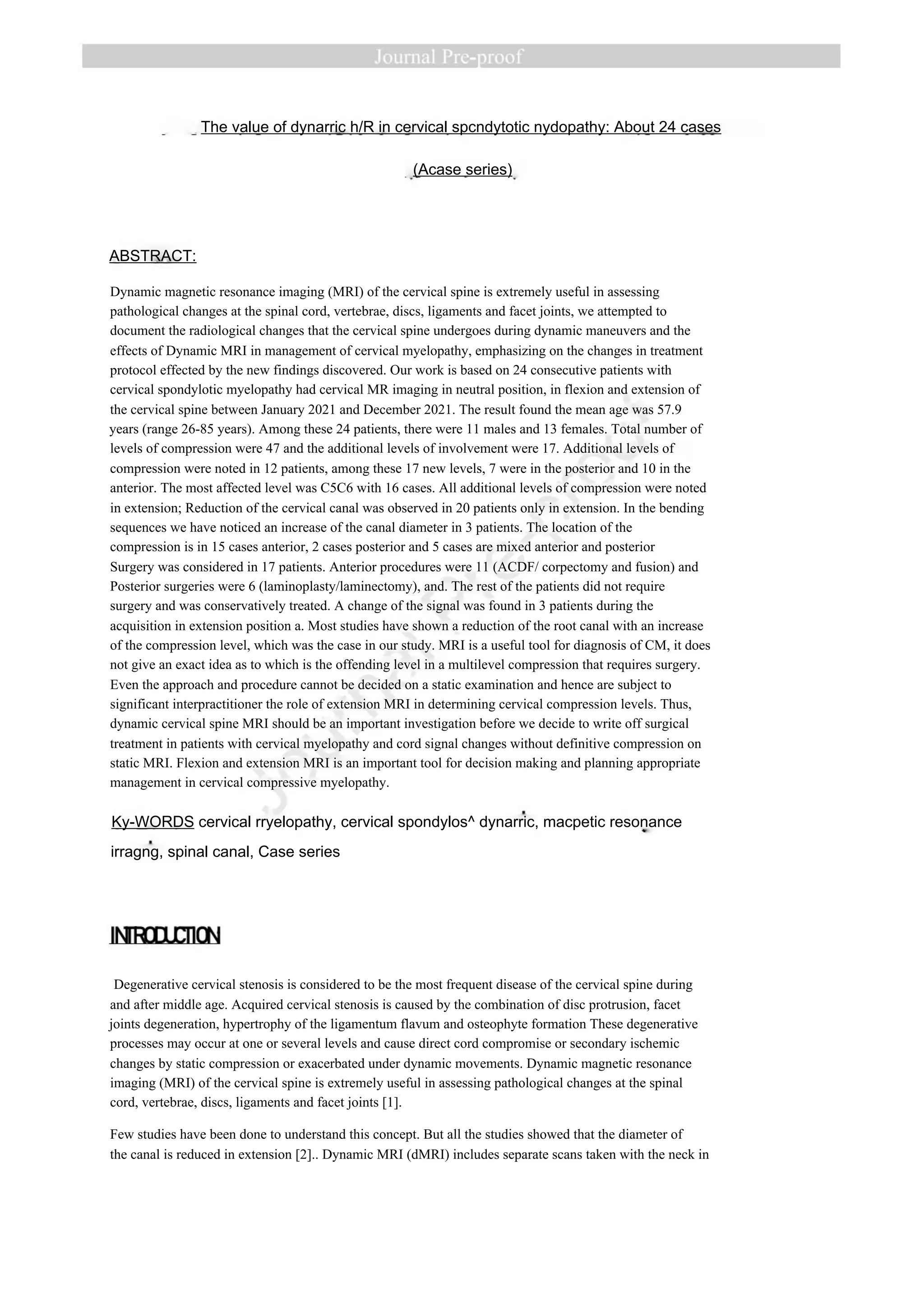 The value of dynamic MRI in cervical spondylotic myelopathy: About 24 ...