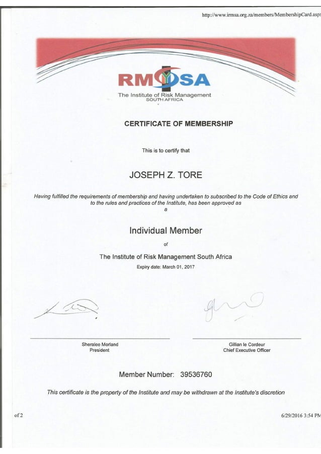 IRMSA Indvidual Membership Certificate | PDF