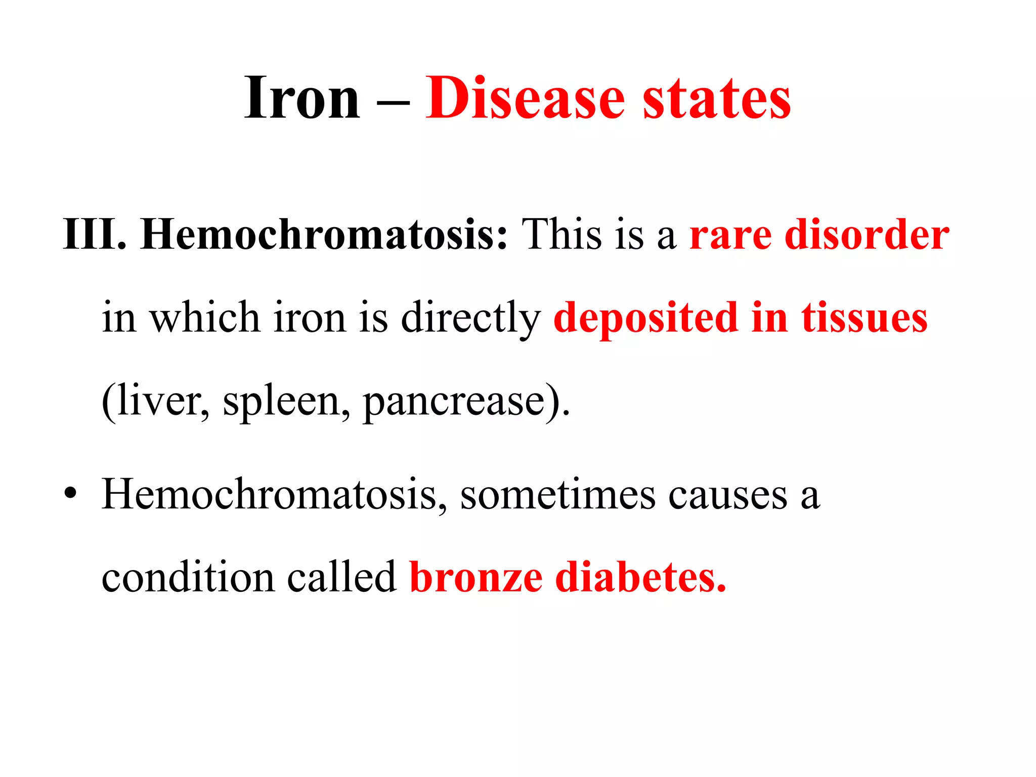 Iron biochemical role, rda and deficiency bic 105 | PPTX