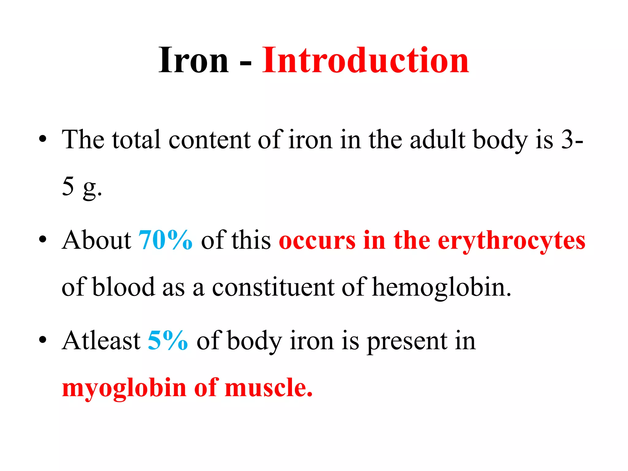 Iron biochemical role, rda and deficiency bic 105 | PPTX | Blood ...