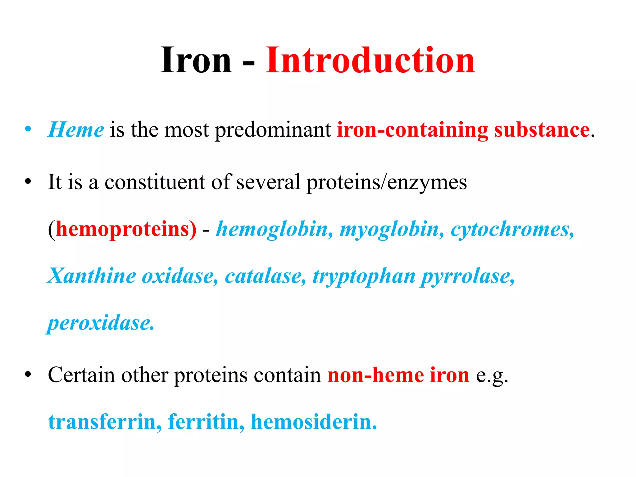 Iron biochemical role, rda and deficiency bic 105 | PPTX