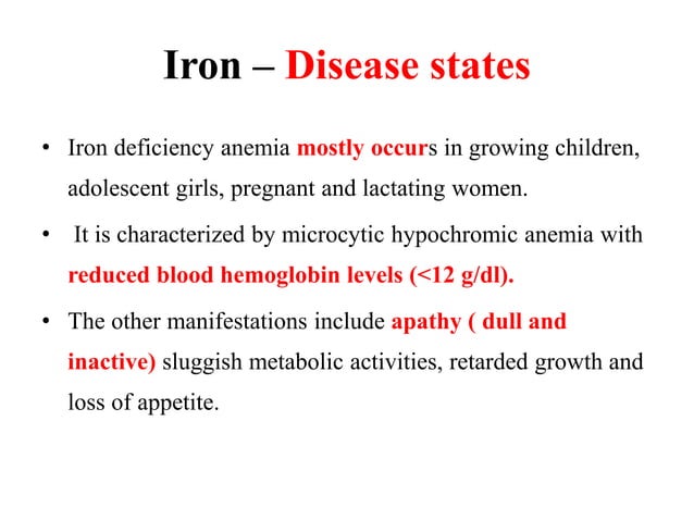 Iron biochemical role, rda and deficiency bic 105 | PPTX | Blood ...