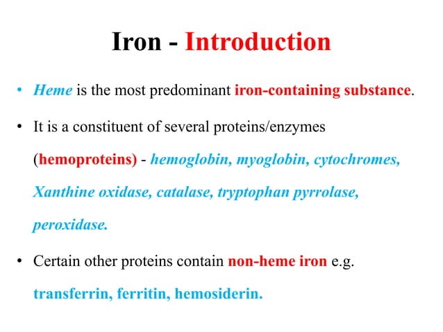 Iron biochemical role, rda and deficiency bic 105 | PPTX | Blood ...