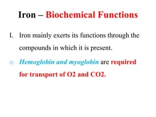 Iron biochemical role, rda and deficiency bic 105 | PPTX