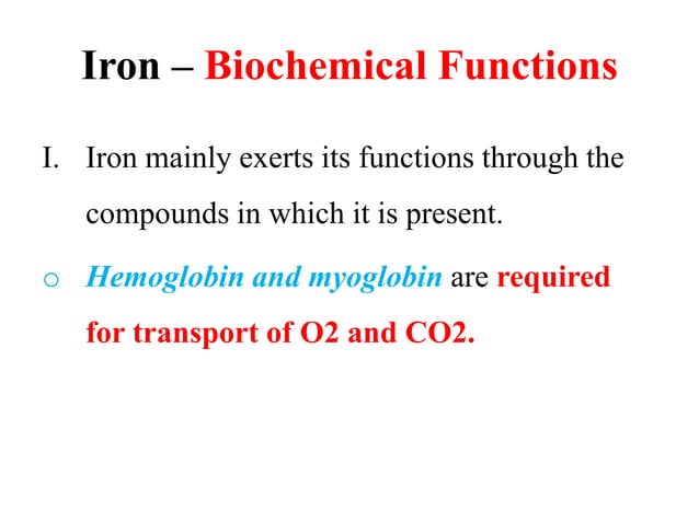 Iron biochemical role, rda and deficiency bic 105 | PPTX | Blood ...