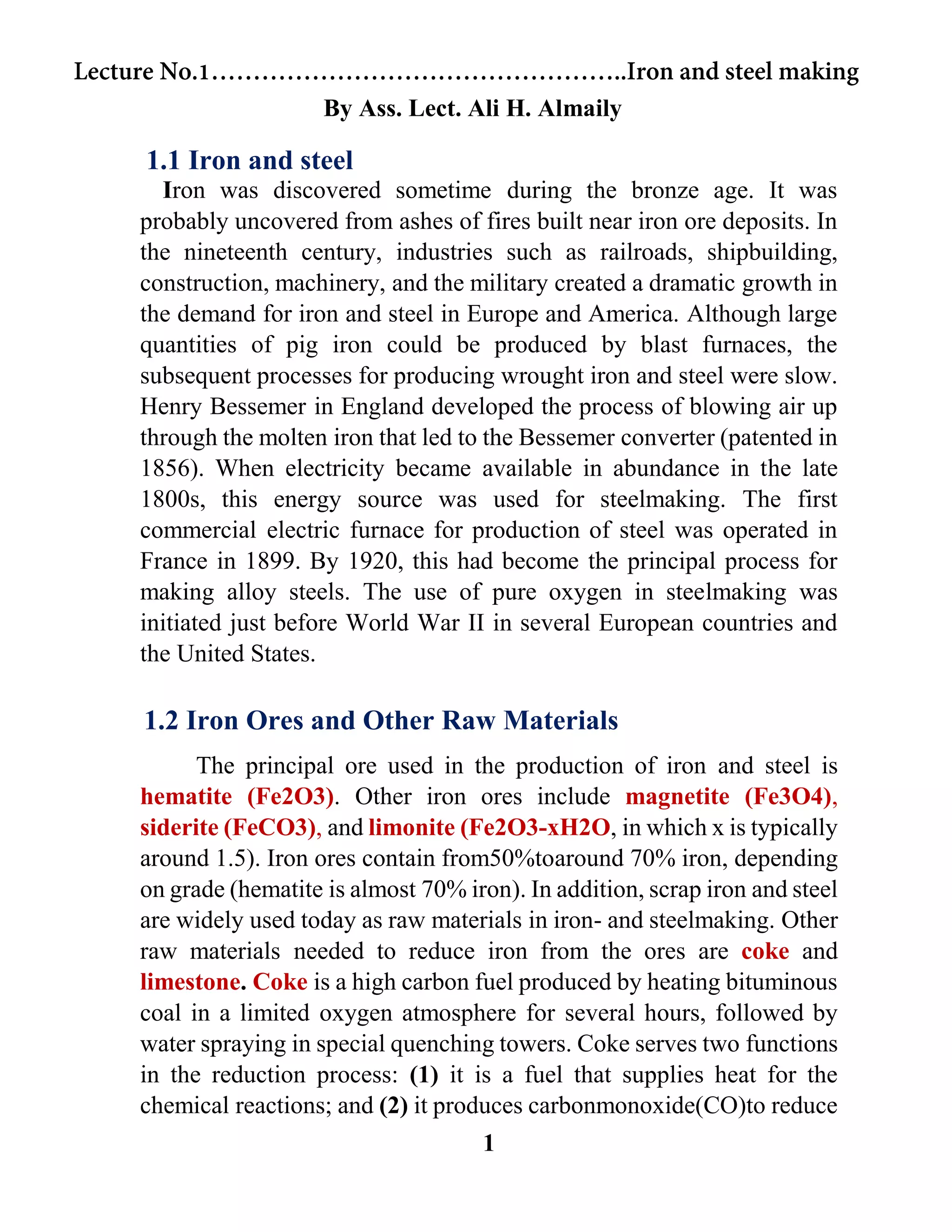 Iron and steel making. lec.1 | PDF