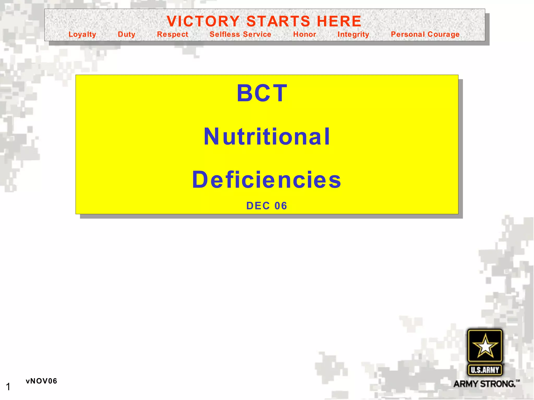 Army BCT Iron and B Vit deficiencies dec 06 | PPT