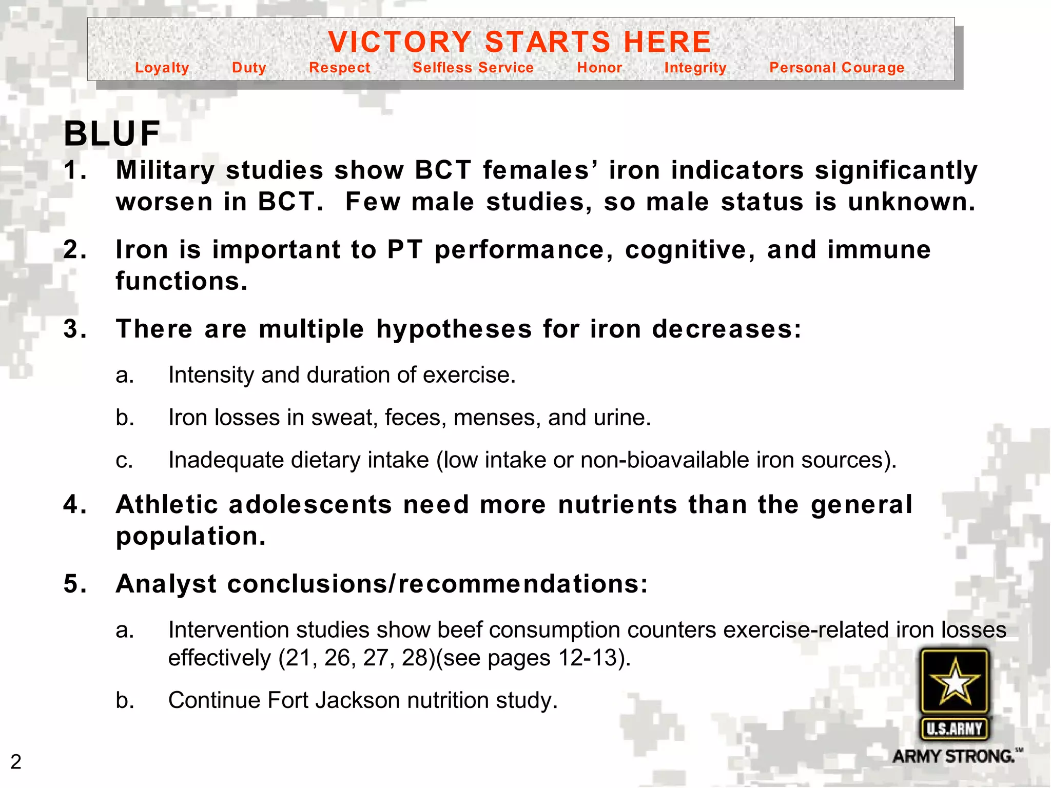 Army BCT Iron and B Vit deficiencies dec 06 | PPT