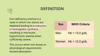 Iron deficiency anemia, Etiopathogenesis, Treatment. | PPTX