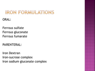 Iron deficiency Anemia and recommended HEMATINICS for management.ppt