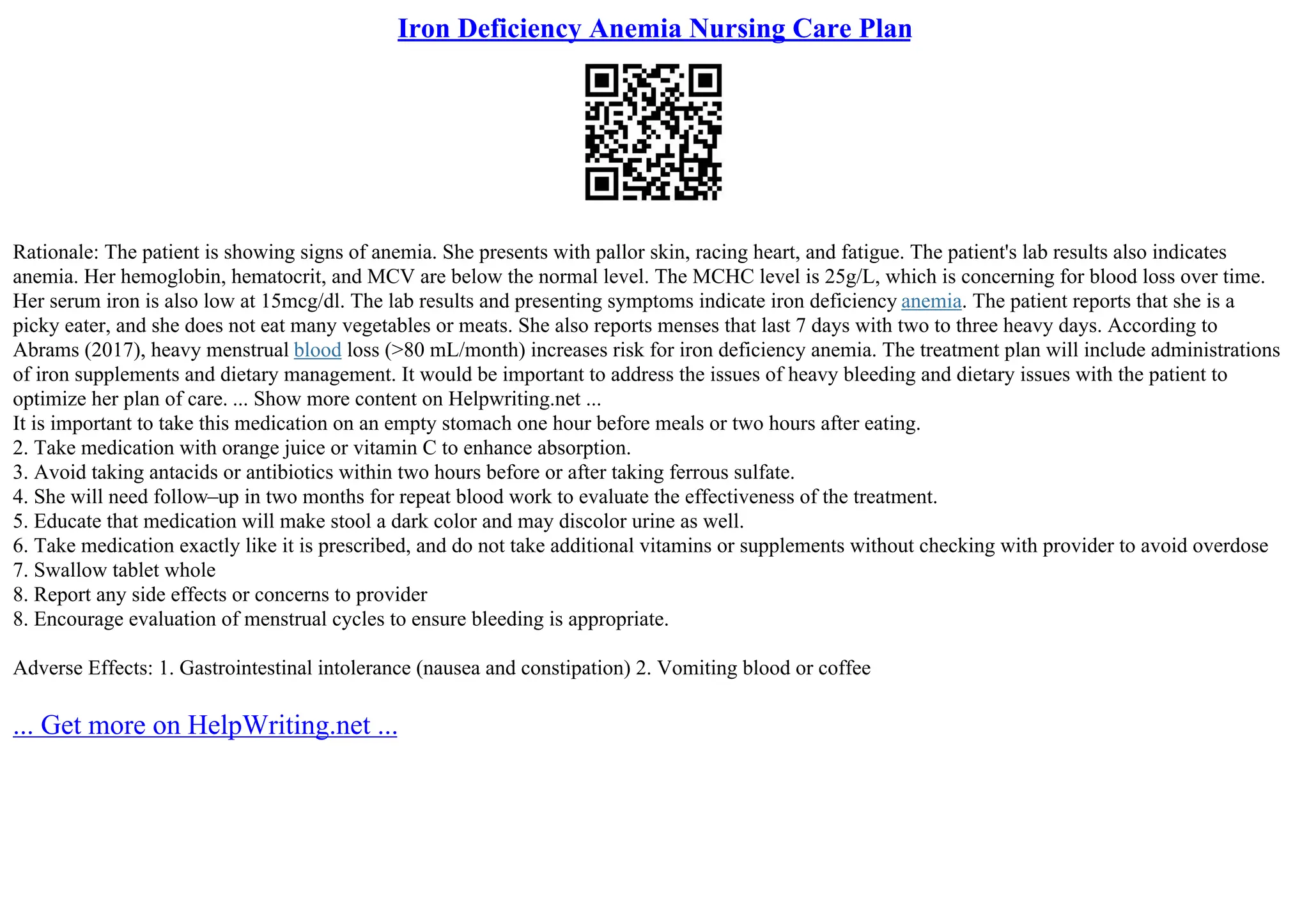 Iron Deficiency Anemia Nursing Care Plan | PPT