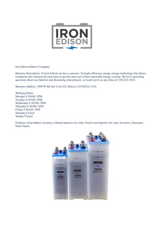 Iron Edison Battery Company | PDF