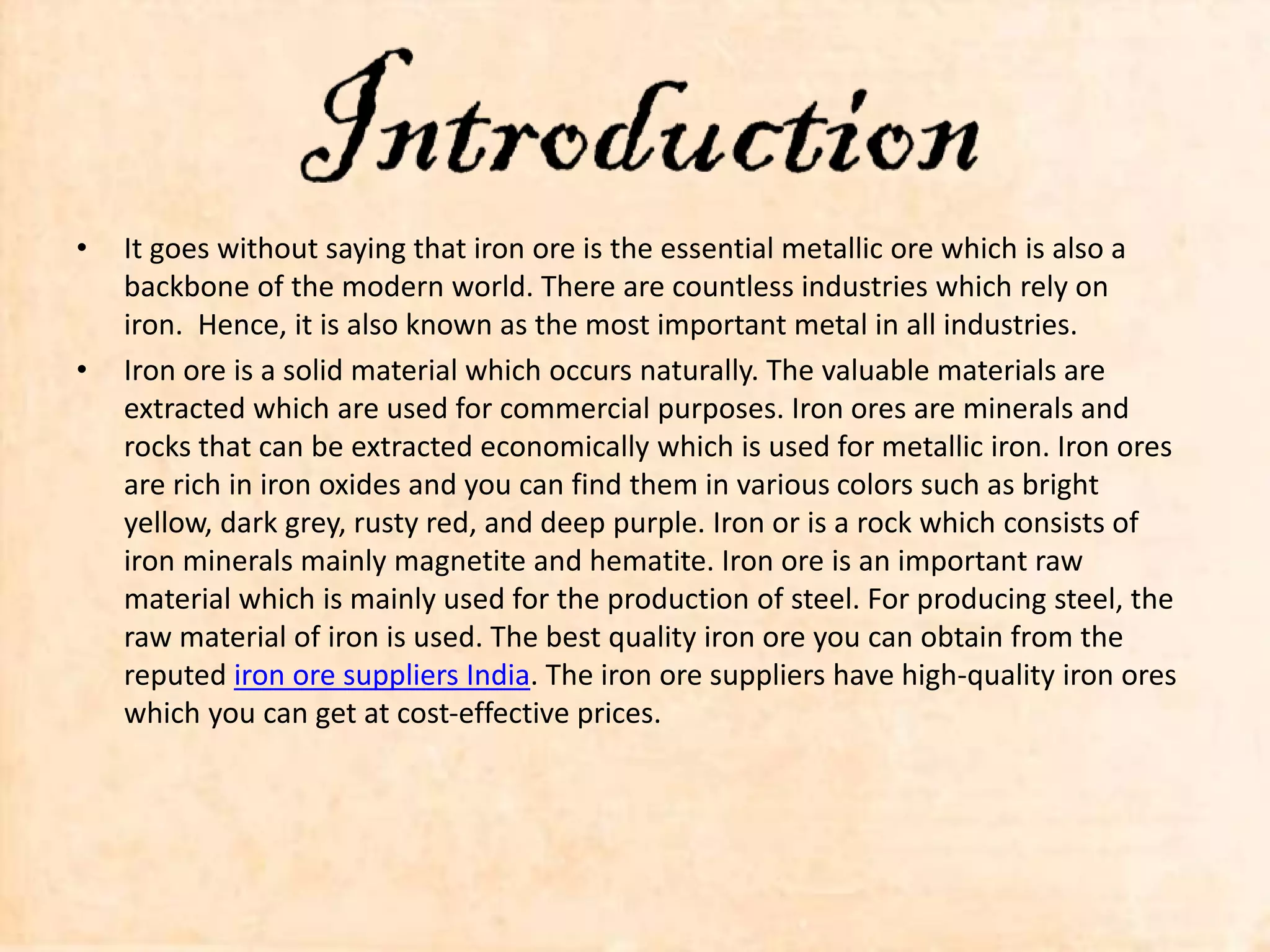 Use & Distribution Of Iron Ores In India | PPTX
