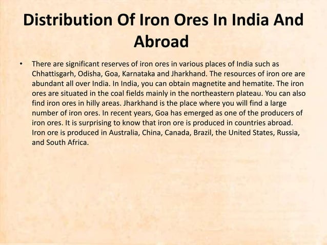 Use & Distribution Of Iron Ores In India | PPTX | Industrial Property ...