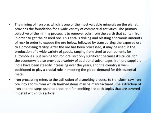 Facts advantages of extracting Iron Ore | PPTX | Commodities | Economy