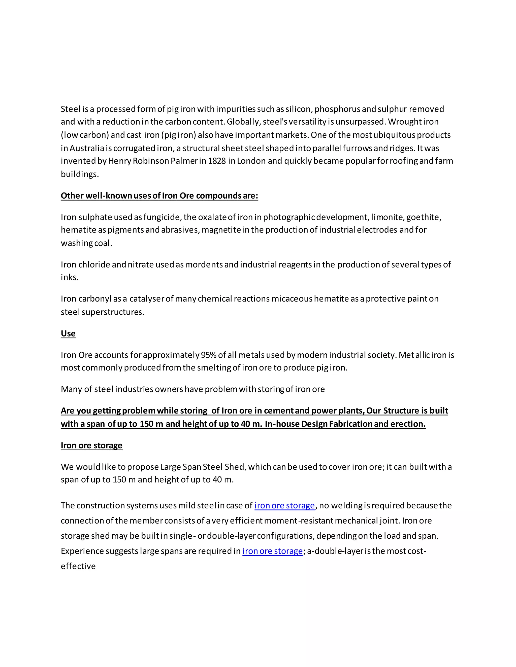 Iron ore storage - specialized steel structure | DOCX