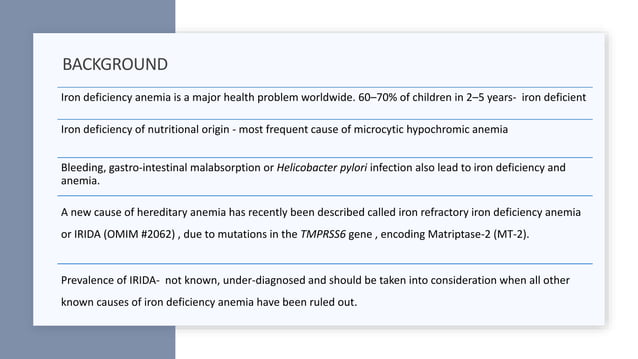 Iron Refractory Iron Deficiency Anemia.pptx | Blood Disorders ...