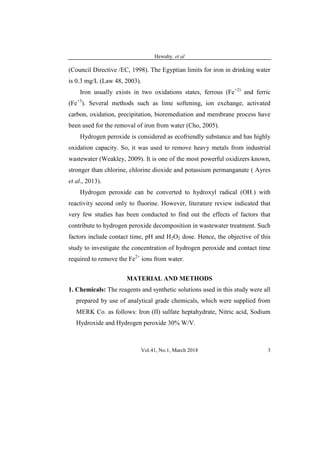 REMOVAL OF IRON FROM WATER USING HYDROGEN PEROXIDE | PDF