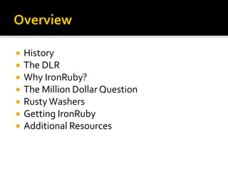 IronRuby for the Rubyist | PDF | Programming Languages | Computing