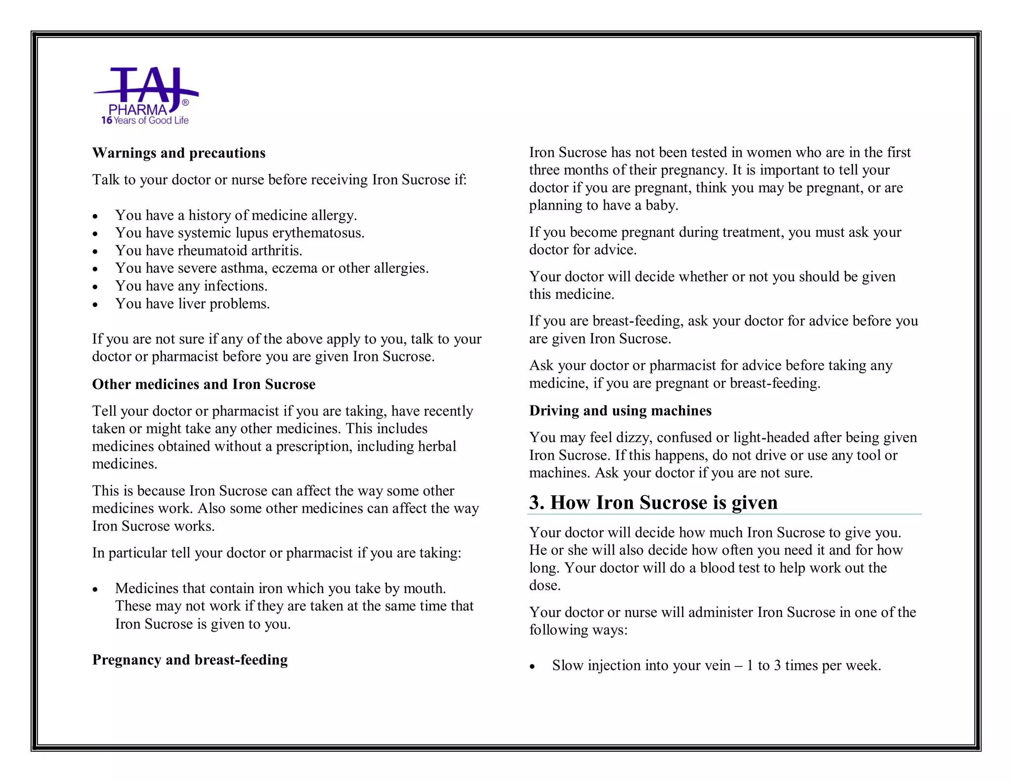 Iron Sucrose for Injection USP Taj Pharma PIL | PDF