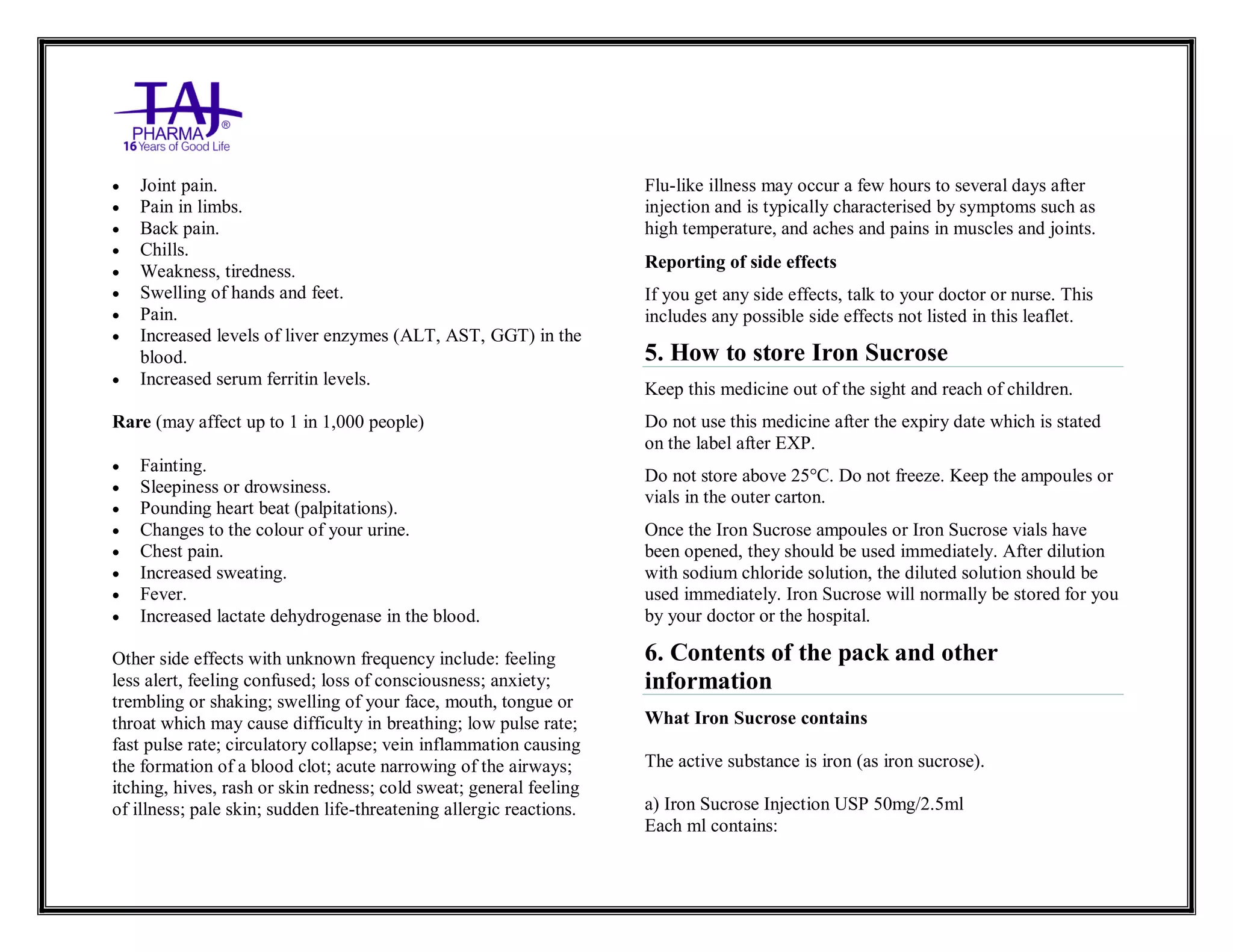 Iron Sucrose for Injection USP Taj Pharma PIL | PDF