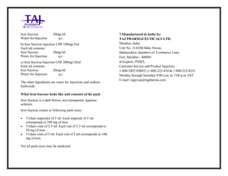 Iron Sucrose for Injection USP Taj Pharma PIL | PDF