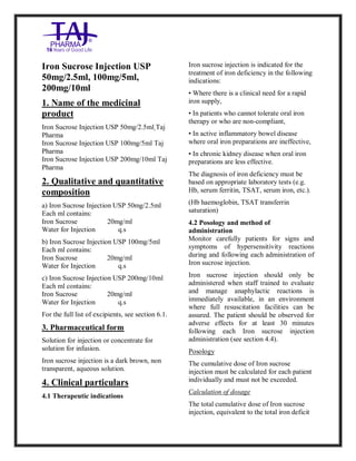 Iron Sucrose for Injection USP Taj Pharma SmPC | PDF