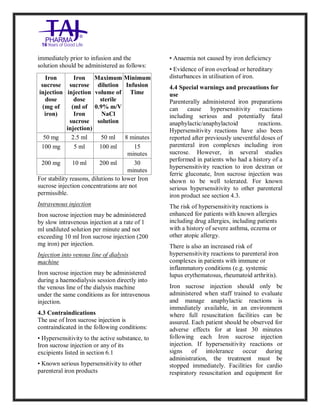 Iron Sucrose for Injection USP Taj Pharma SmPC | PDF