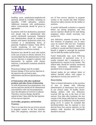 Iron Sucrose for Injection USP Taj Pharma SmPC | PDF