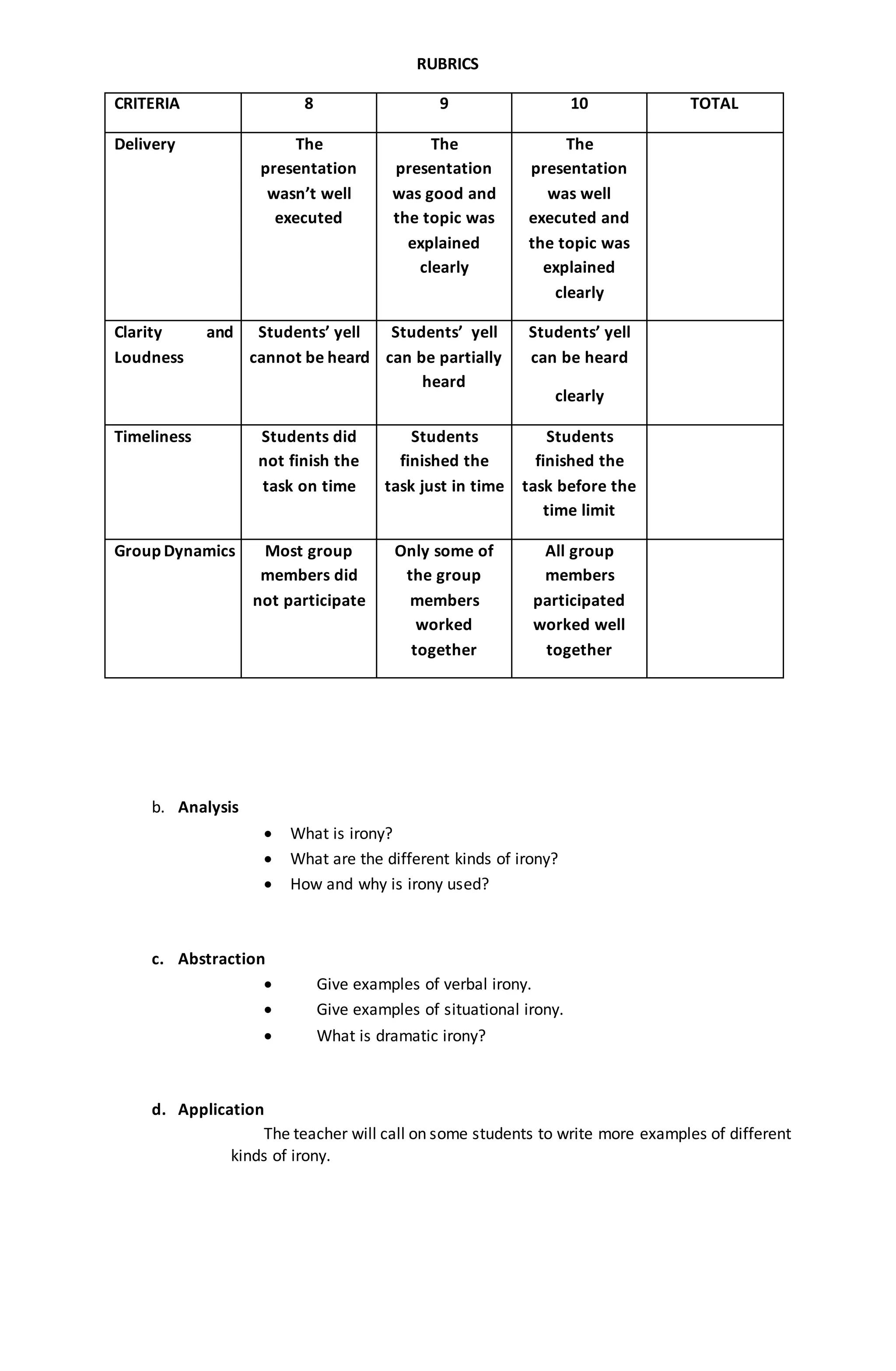 Semi Detailed lesson plan in ENGLISH: Irony | DOCX