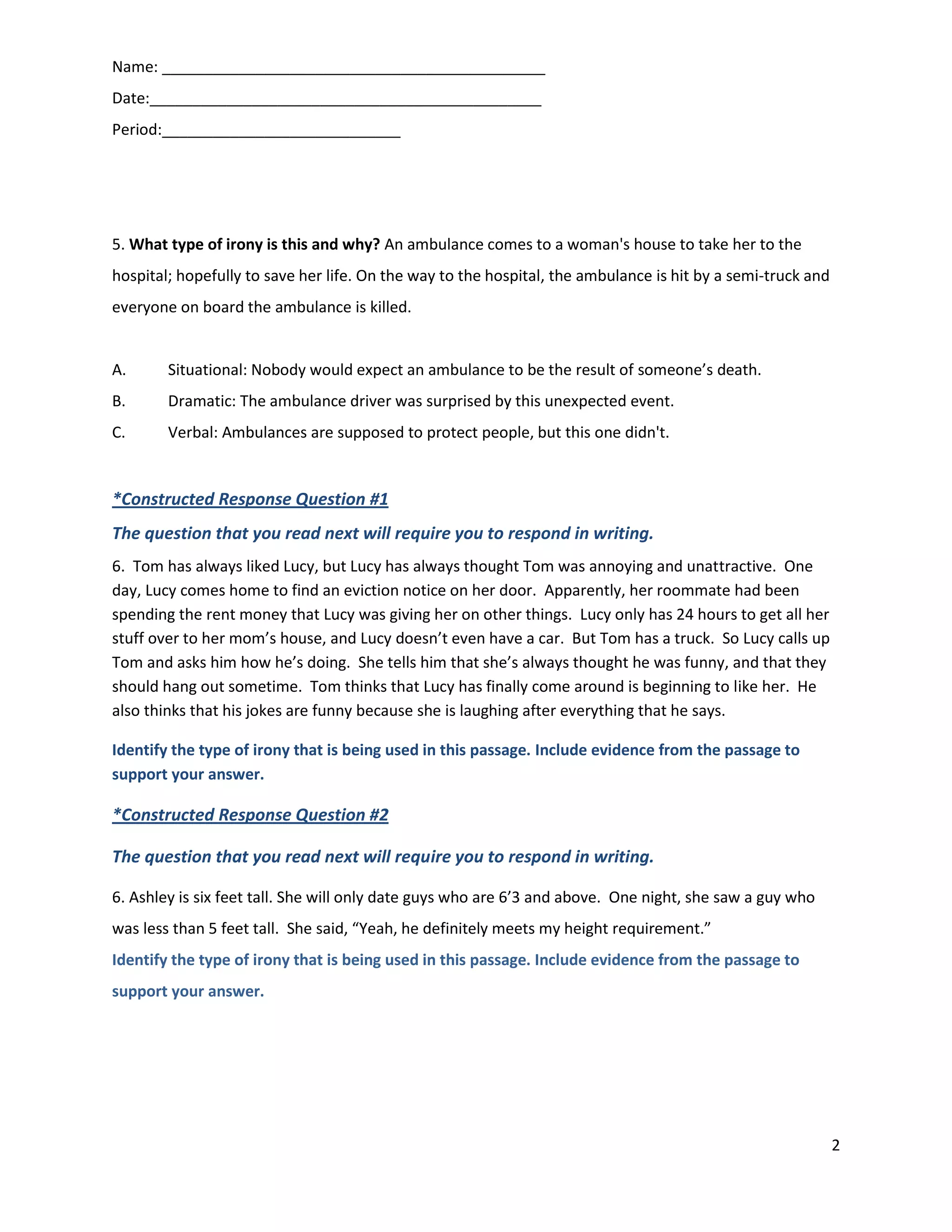 Irony quiz questions | PDF