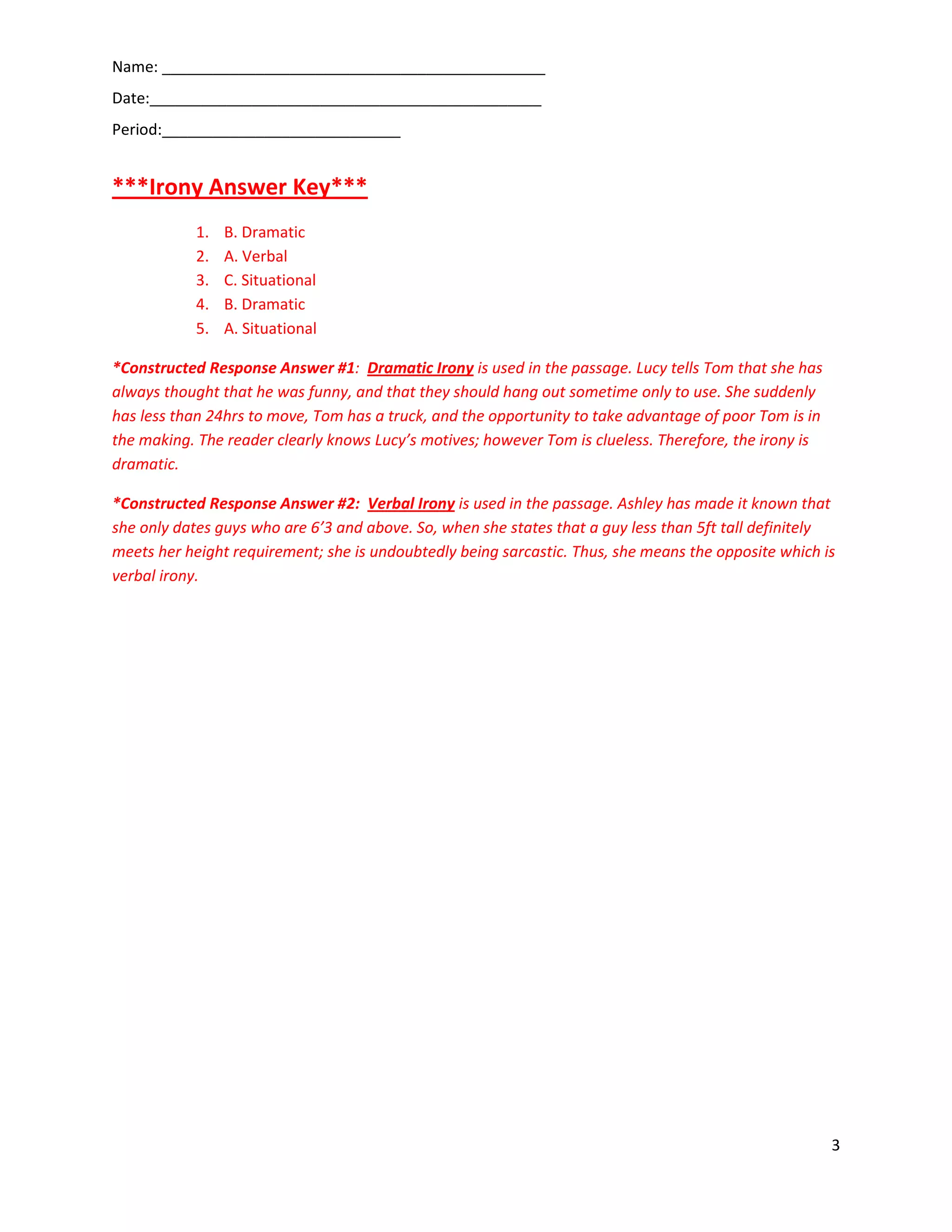 Irony quiz questions | PDF