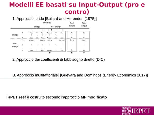 Irpet reef: un modello biregionale Input-Output economico/energetico | PPT