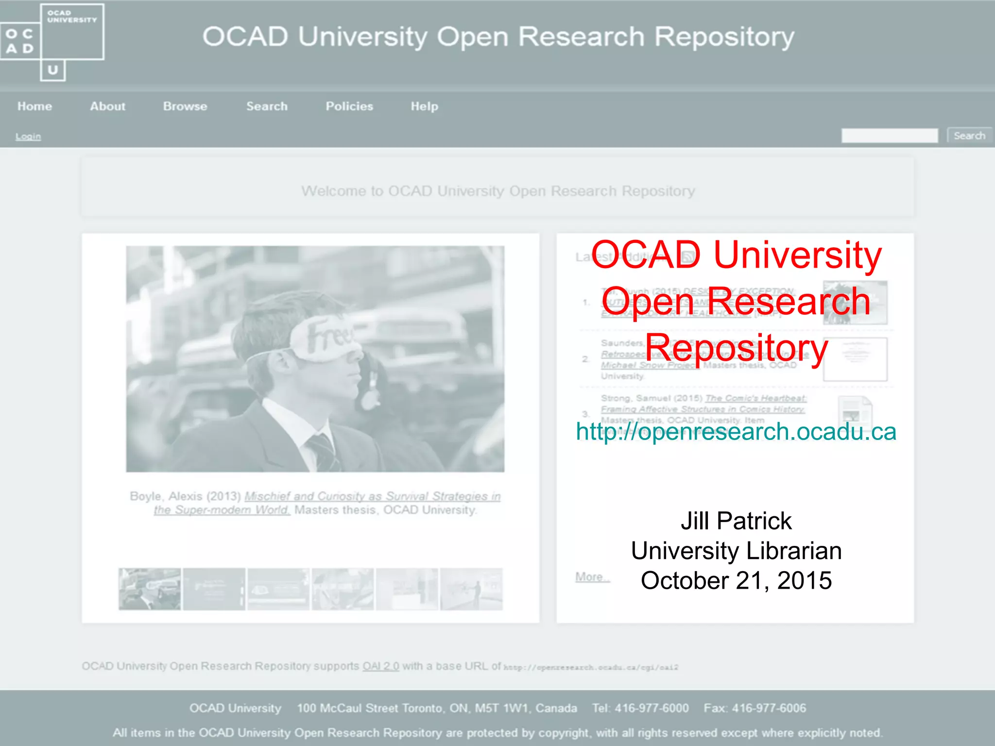 OCAD University Open Research Repository | PPT | Publishing Industry ...