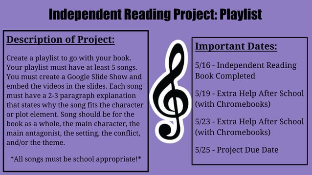 Independent Reading Project: Playlist | PPT