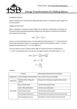 Energy Transformation of a Rolling Sphere | PDF