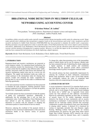Irrational node detection in multihop cellular | PDF | Information and Network Security | Computing