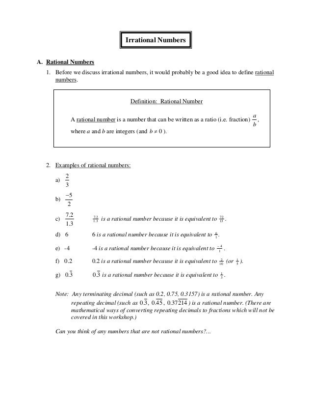 Irrational Numbers Irrational Numbers